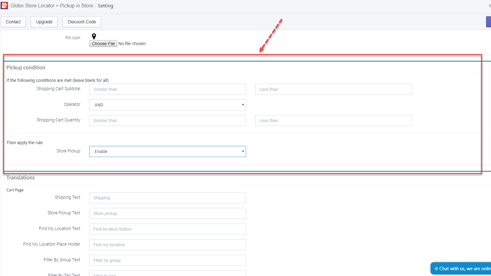 Configure pick-up condition