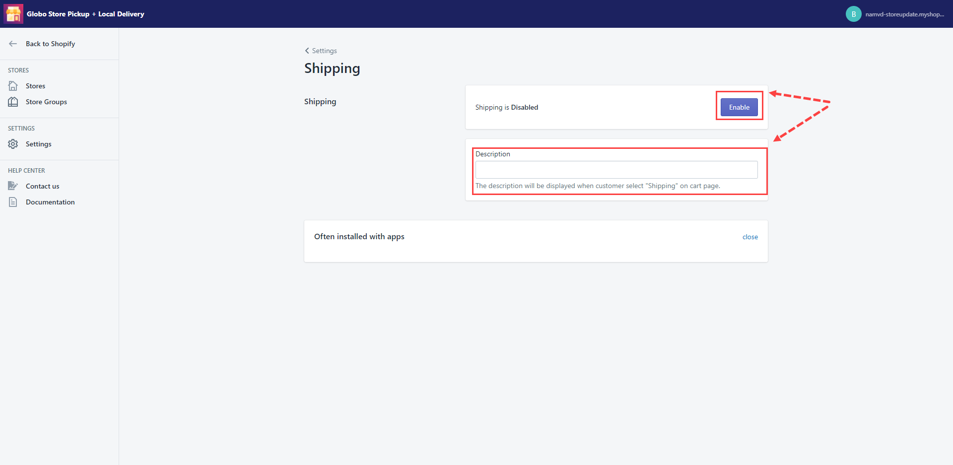 Enable shipping option