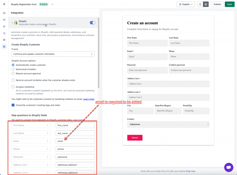 Connect form elements to Shopify customer data