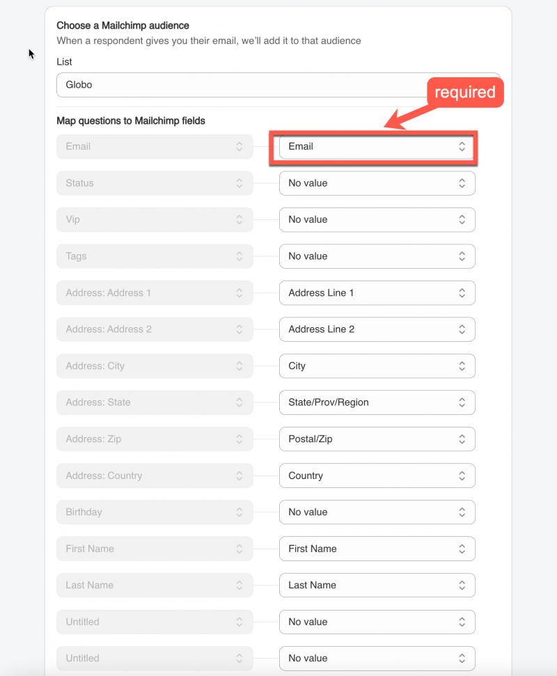 Connect form elements to Mailchimp subscriber data