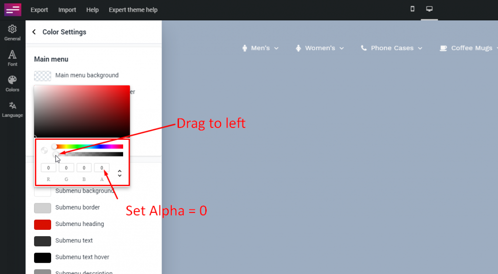 Set transparent menu background