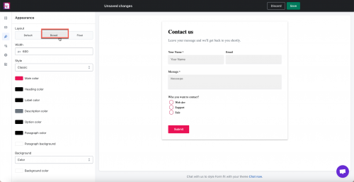 Change form's layout