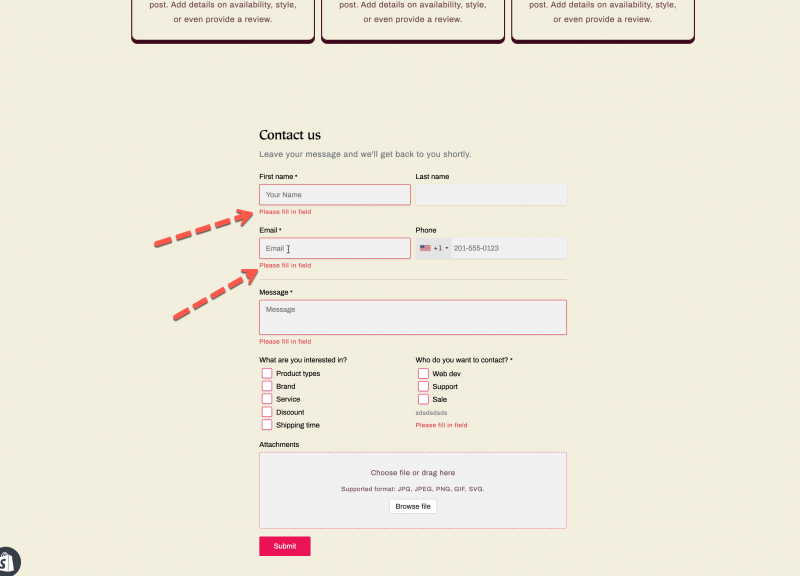 Edit error message on the form