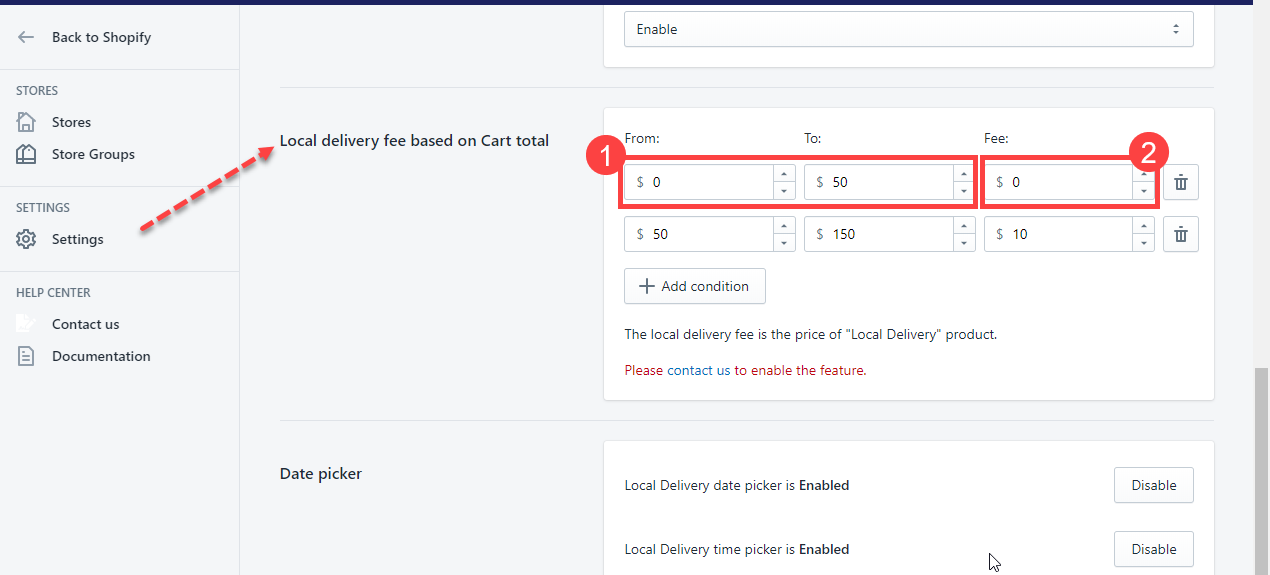 Set up local delivery fee based on cart total