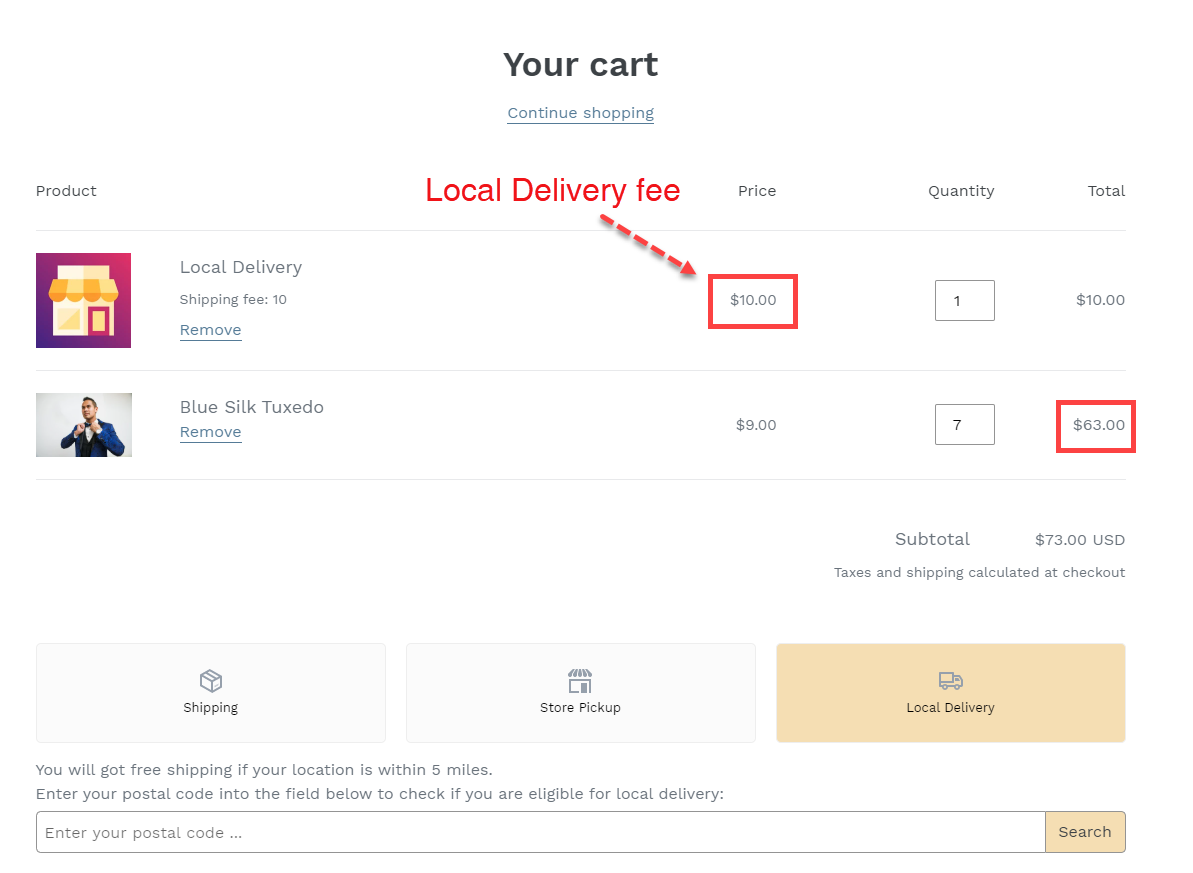 Set up local delivery fee based on cart total