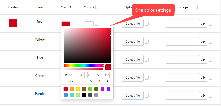 Display variants as color swatches
