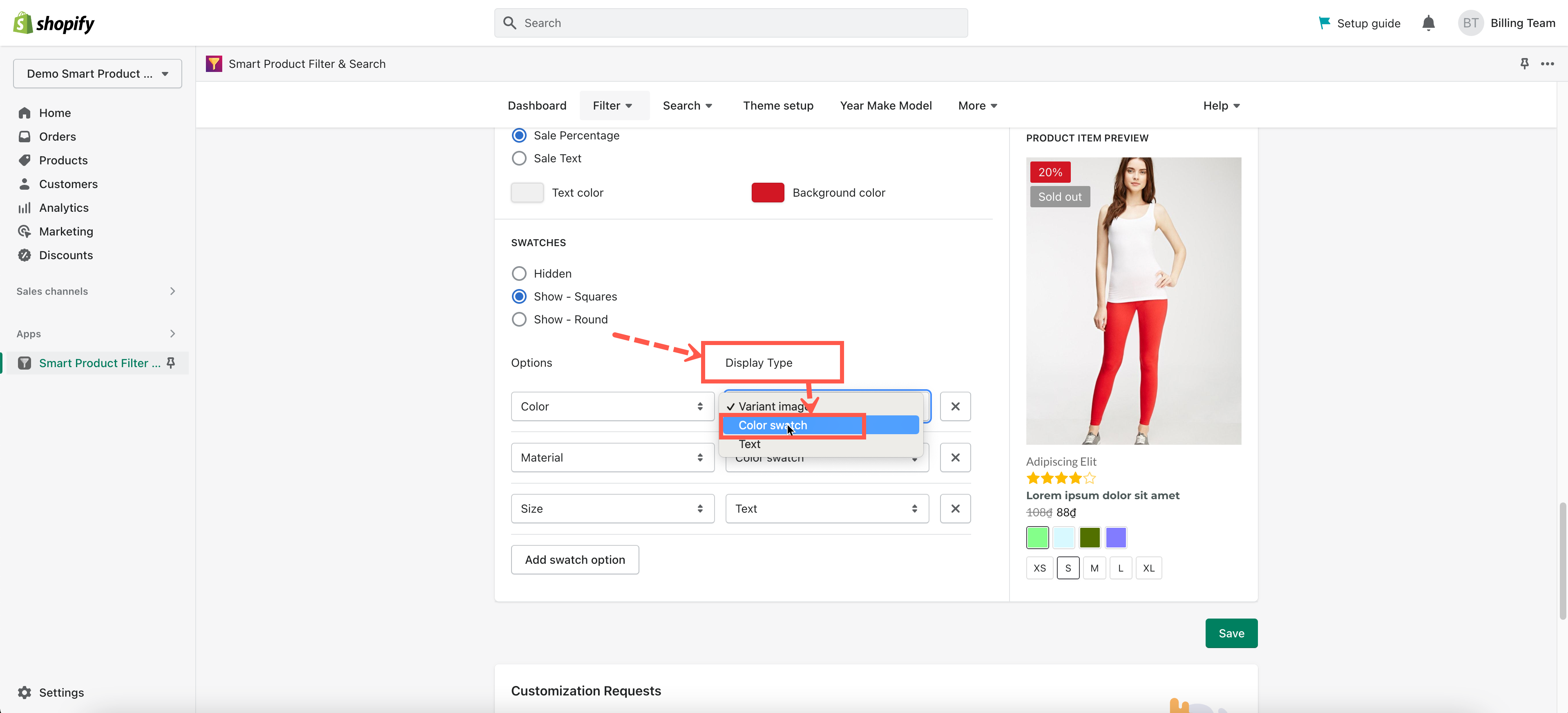 Configure color swatches