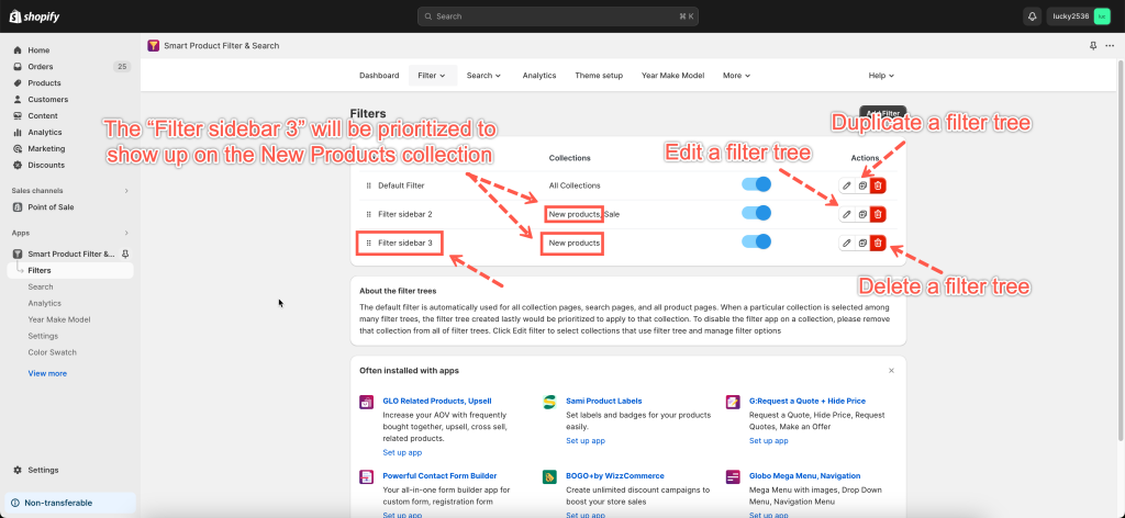 Manage filter sidebars
