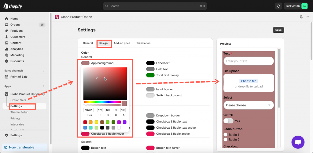 Change option set's background color