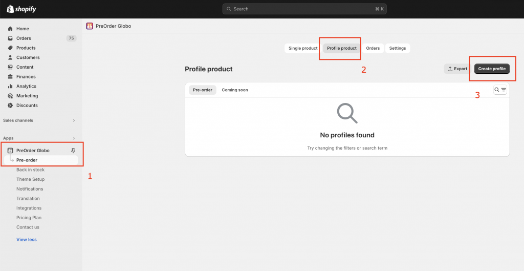 Set up profile product