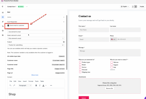 Send automatic emails to customers after they submitted the form