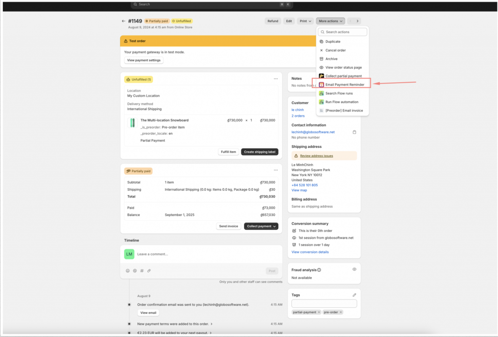How customers complete their remaining payment for partial payment pre ...