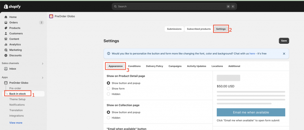 Why don't products show up the Back-in-stock button?