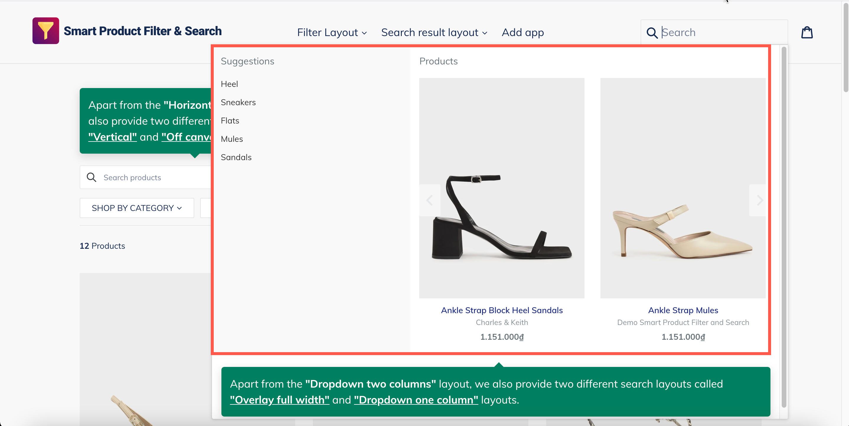 Manage instant search box layouts