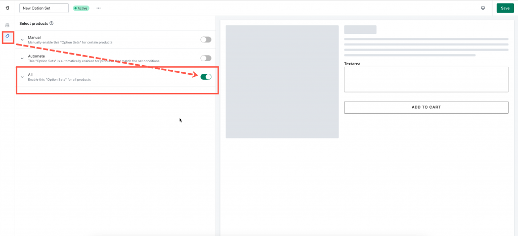 Choose products to apply option set