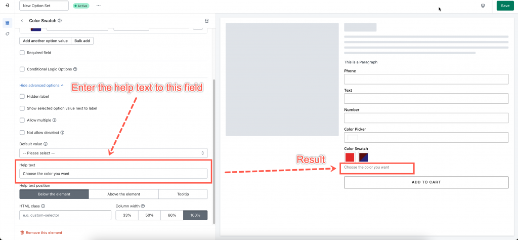 Add a help text to product options