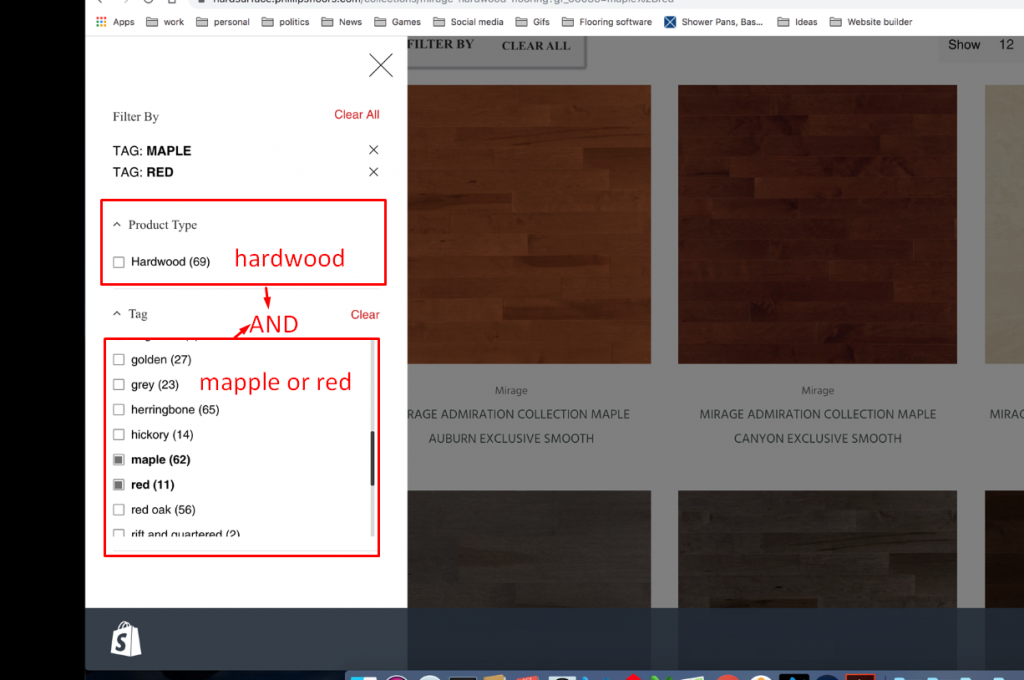 Use AND filtering condition in same filter option