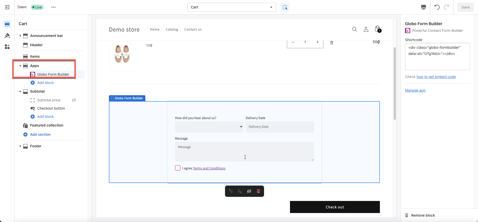 Create a cart form