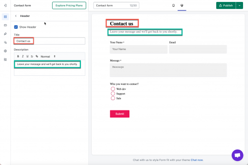 Change form Title and Description