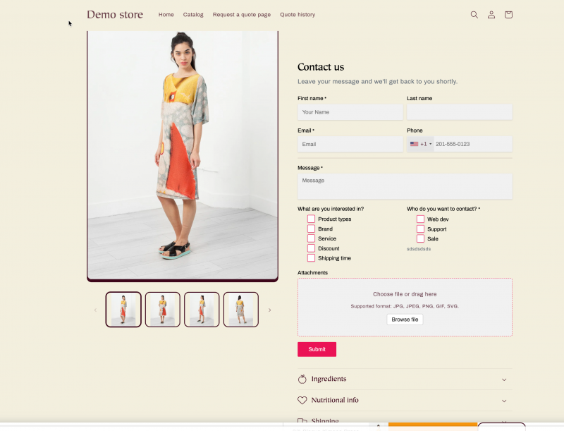 Displaying form on product pages Displaying form on product pages