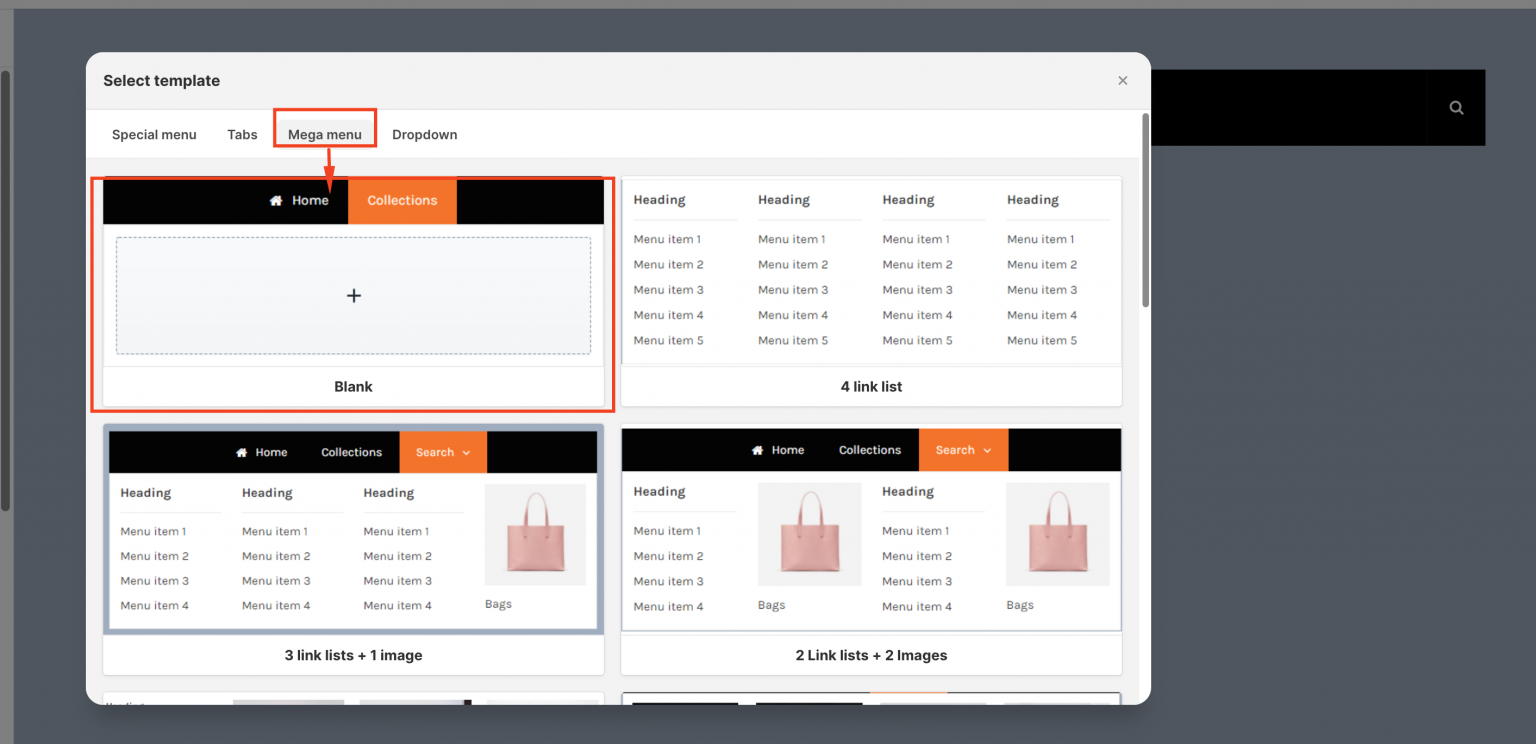 Design a mega-menu submenu template